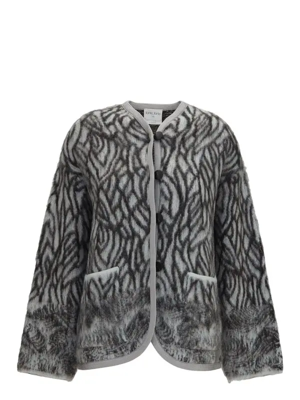 FORTE_FORTE Heron Feather Motif Brushed Cardigan - Grey