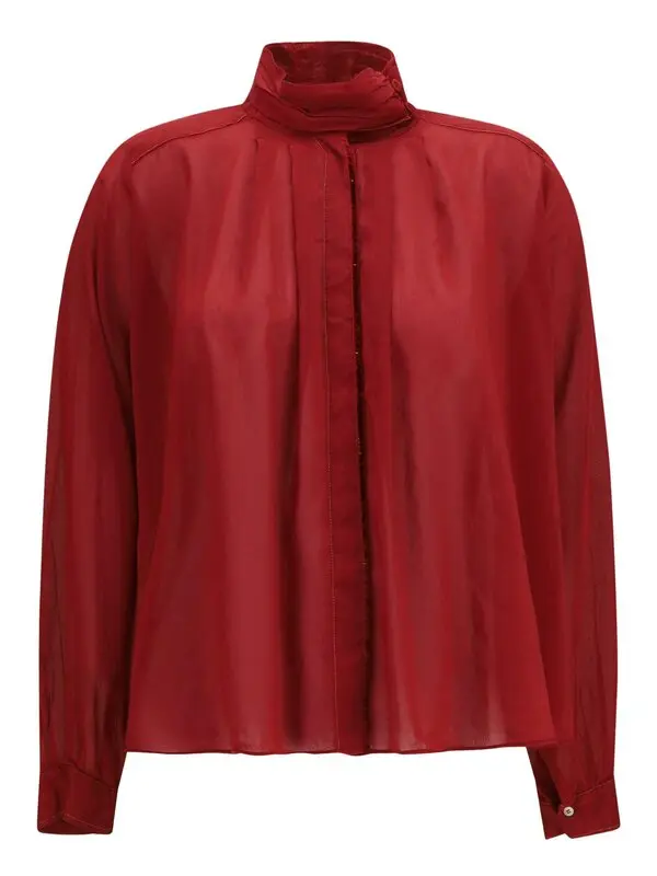 FORTE_FORTE Pleated High-neck Blouse - Red