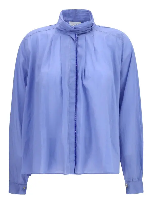 FORTE_FORTE High-neck Pleated Blouse With Button Cuffs - Light Blue