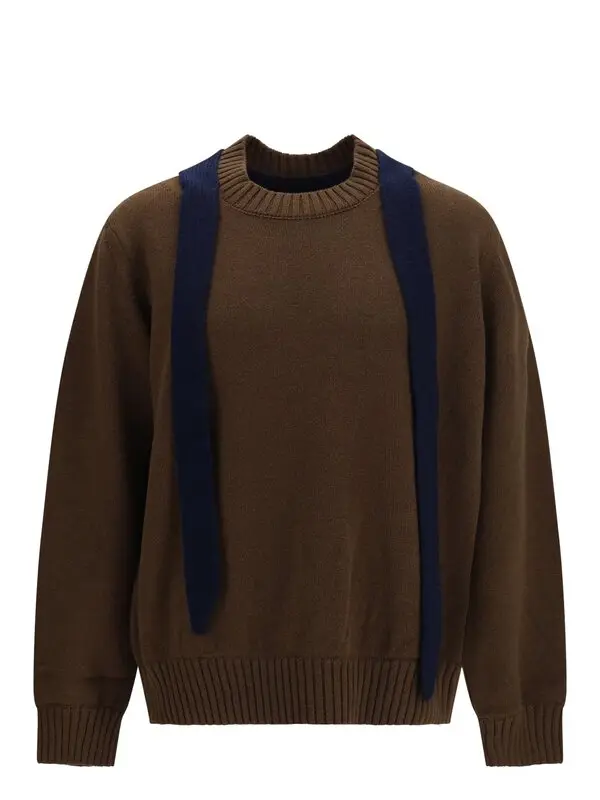 Sacai Wool Knit Cardigan With Integrated Scarf - Brown