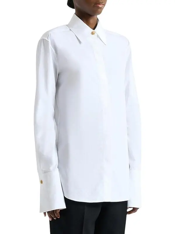 Balmain Cotton Poplin Shirt With Embellished Cuffs - White