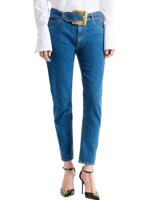 Balmain Belted Denim Jeans - Blue
