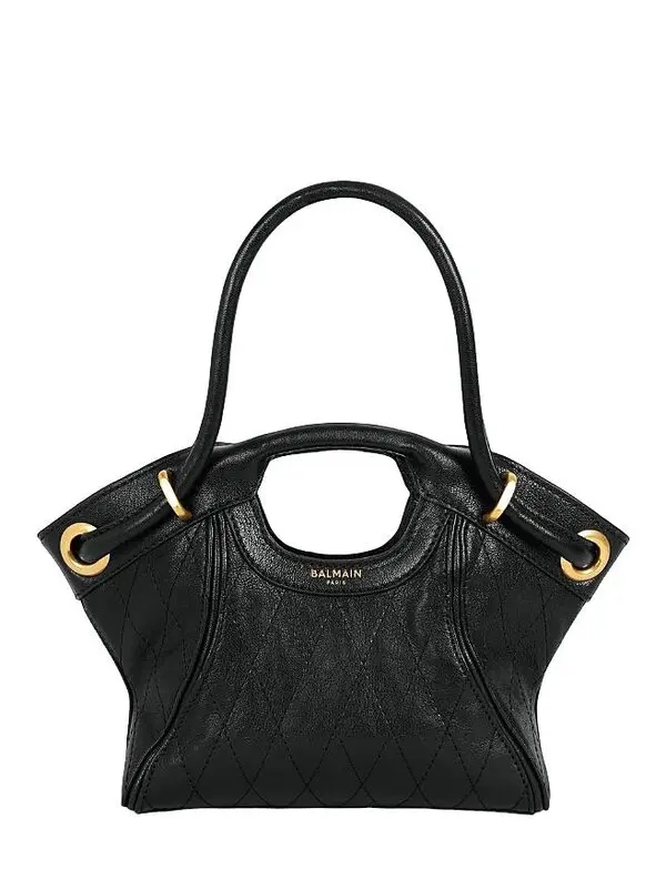 Balmain Small Smooth Leather Tote With Topstitching - Black