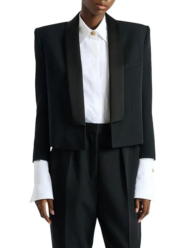 Balmain Cropped Grain De Poudre Blazer - Black