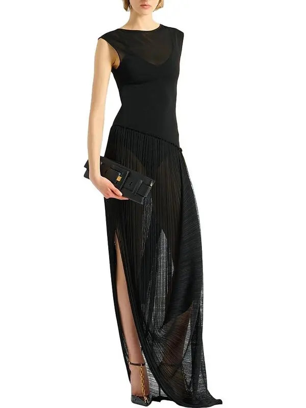 Balmain Long Draped Viscose Gown - Black