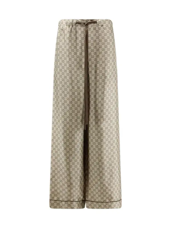 Gucci Silk Trousers With All-over Gg Motif - Multicolor