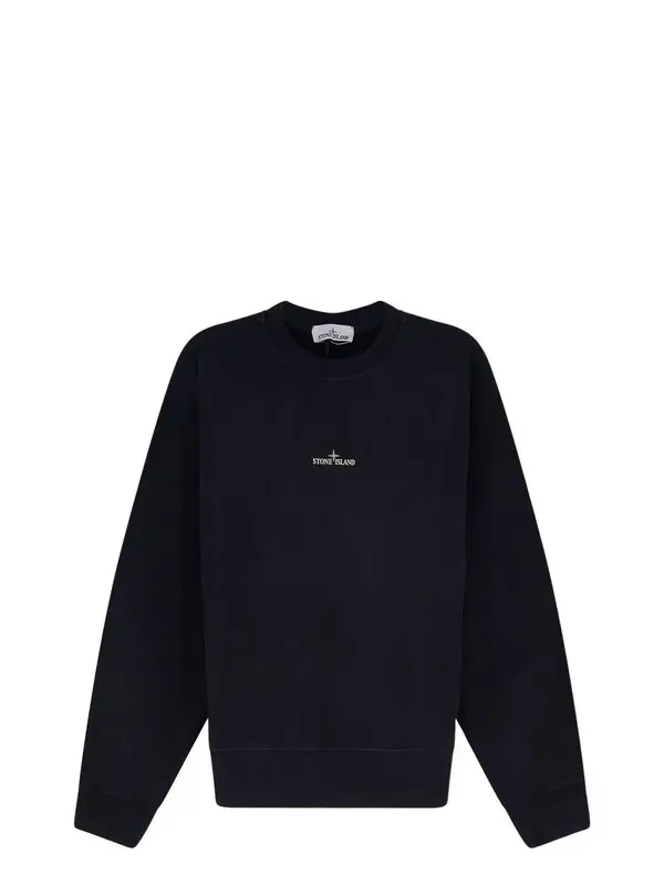 Stone Island Organic Cotton Crewneck Sweatshirt With Logo Print - Black