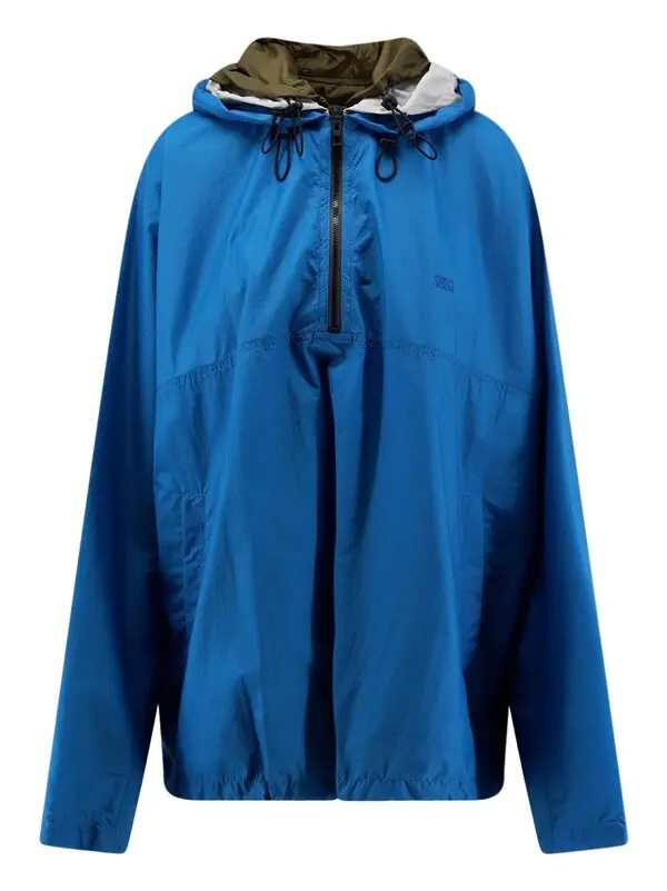 Loewe Anorak Technical Fabric Windbreaker With Embroidered Anagram Logo - Blue