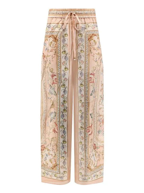 Zimmermann Roselight Silk Tapestry Floral Print Wide Leg Trousers - Multicolor