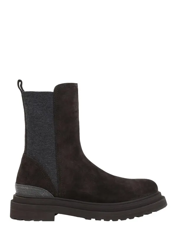 Brunello Cucinelli Suede And Wool Blend Chelsea Boots With Monili Embellishment - Brown
