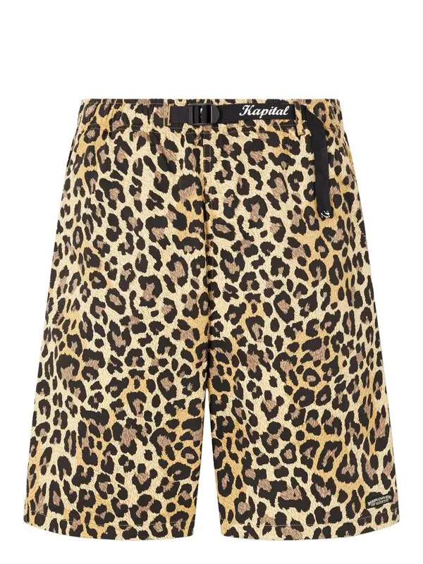 Kapital Wide-leg Belted Leopard-print Cotton-twill Shorts - Brown
