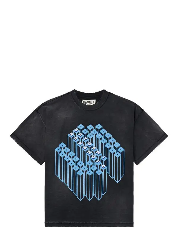 SATOSHI NAKAMOTO Grid Lock Logo-print Cotton-jersey T-shirt - Black