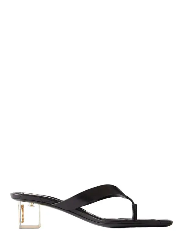 Saint Laurent Slip Cassandre-embellished Leather Thong Sandals - Black