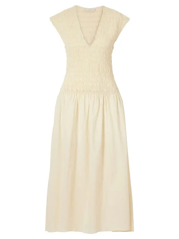 Faithfull The Brand Carmen Shirred Cotton Midi Dress - Ivory