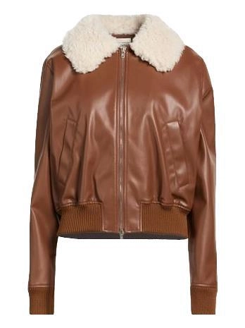 SEMICOUTURE Bomber Jacket With Plush Collar - Beige