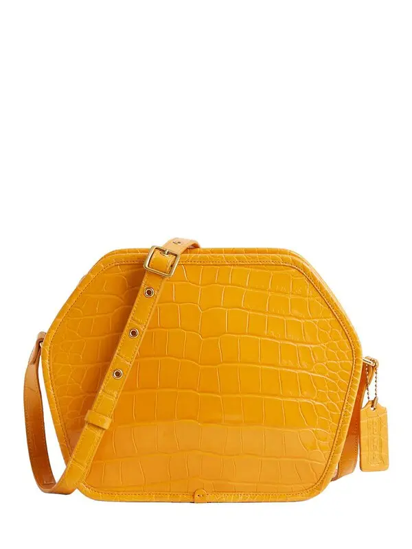 COACH Restored Zip Geometric Pouch In Alligator - Brass/yellow