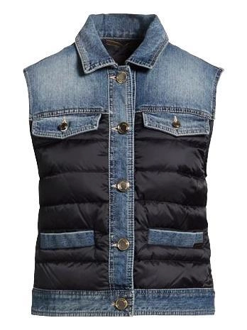 MOORER Quilted Denim Vest With Goose Down Interior - Blue