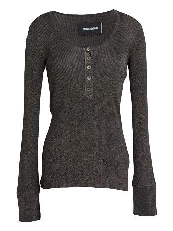 Zadig&Voltaire Ribbed Knit Metallic Long Sleeve Top - Charcoal