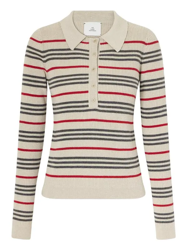THE ELDER STATESMAN Libeccio Striped Wool, Silk, And Linen-blend Knitted Polo - Neutrals