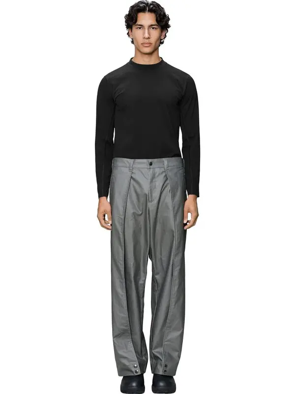 Rains Wide-leg Pleated Pants In Organic Cotton Twill - Asphalt