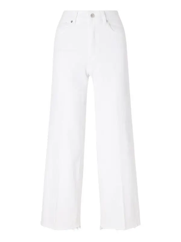 FRAME Le Slim Palazzo Frayed High-rise Wide-leg Jeans - White