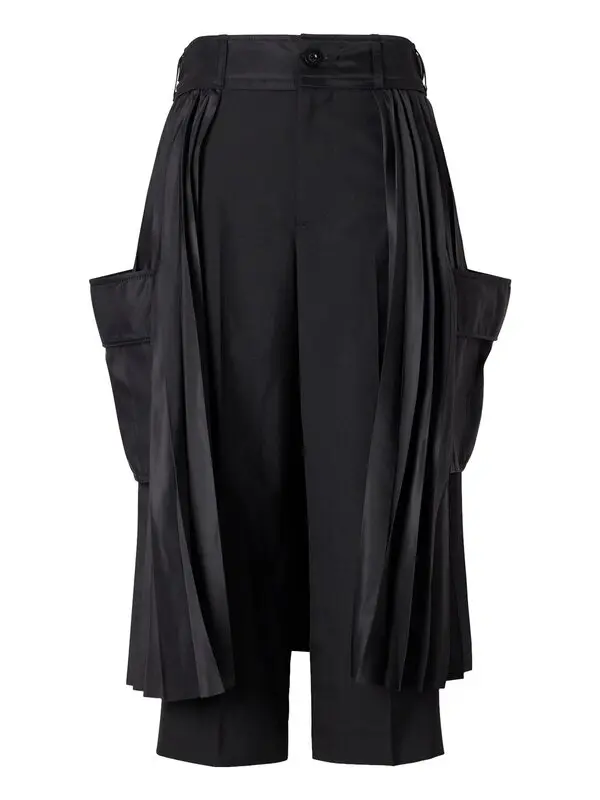 Sacai Pleated Wide-leg Twill Shorts - Black