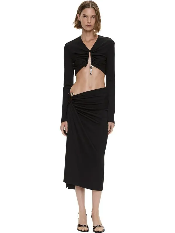 Christopher Esber Droplet Crystal Pendant Long Sleeve Top - Black