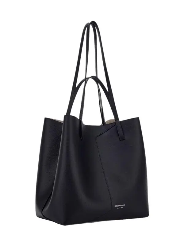 Emporio Armani Medium Leather Tote Bag - Black