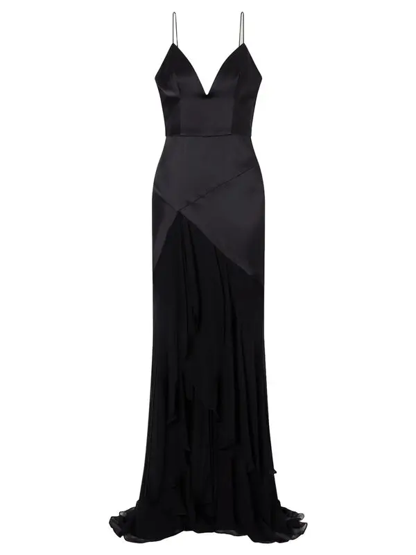 Alex Perry Paneled Silk-satin And Georgette Gown - Black