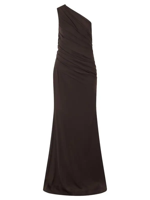 Alex Perry One-shoulder Gathered Jersey Gown - Gray