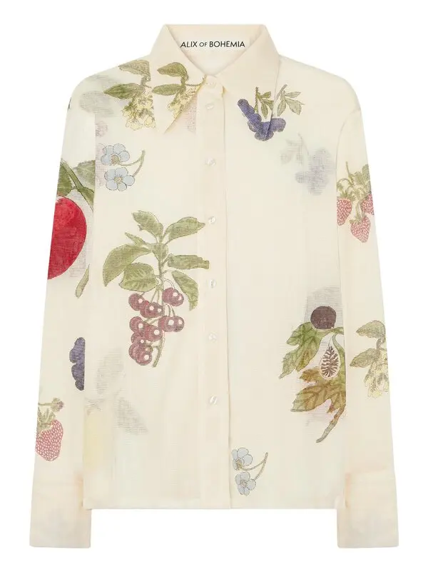 Alix Of Bohemia Dana Nine Fruit' Printed Cotton-mesh Shirt - Neutrals