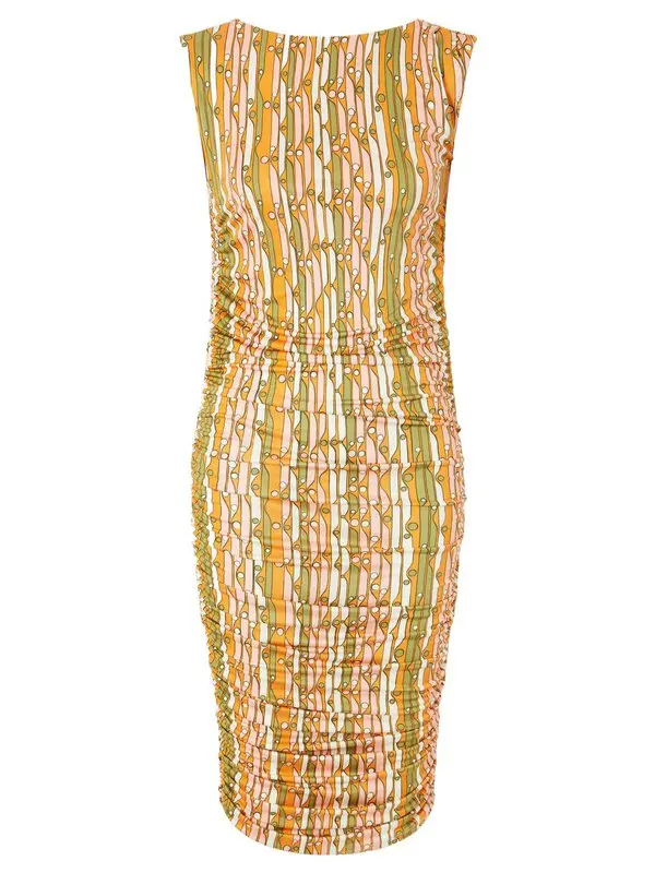 La DoubleJ Printed Ruched Mesh Mini Dress - Orange