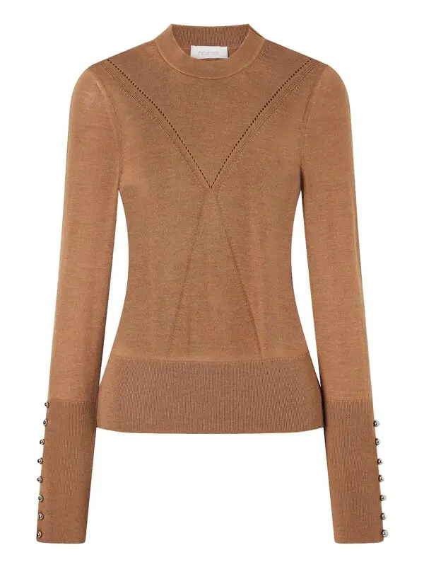 Rabanne Ribbed Embellished Wool And Silk-blend Sweater - Brown