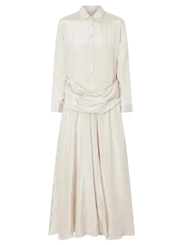 ABADIA Draped Crinkled-satin Midi Dress - Brown