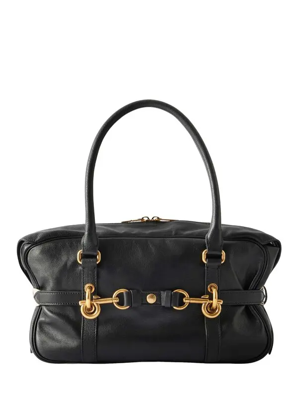 Burberry Embellished Leather Shoulder Bag - Black