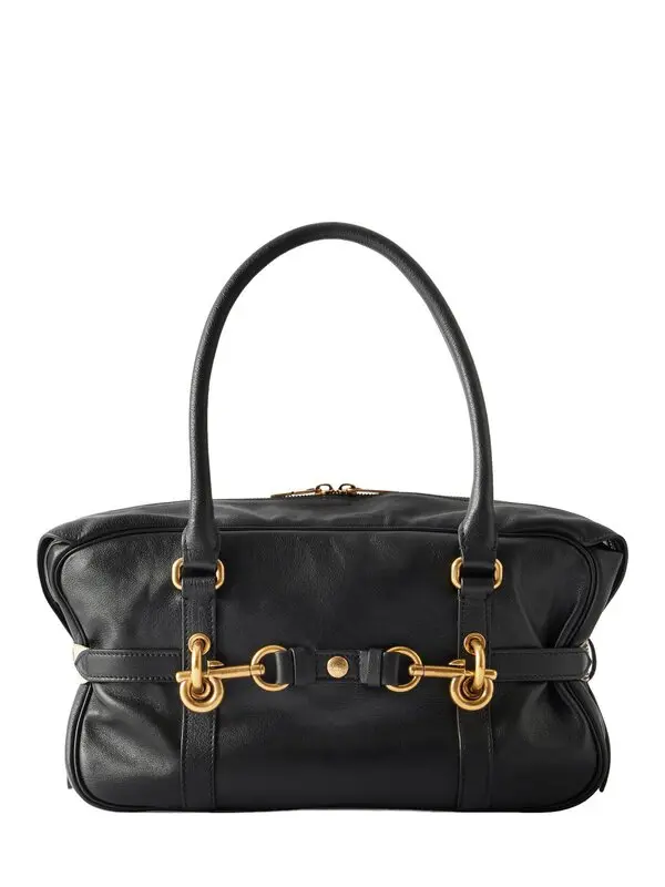Burberry Embellished Leather Shoulder Bag - Black