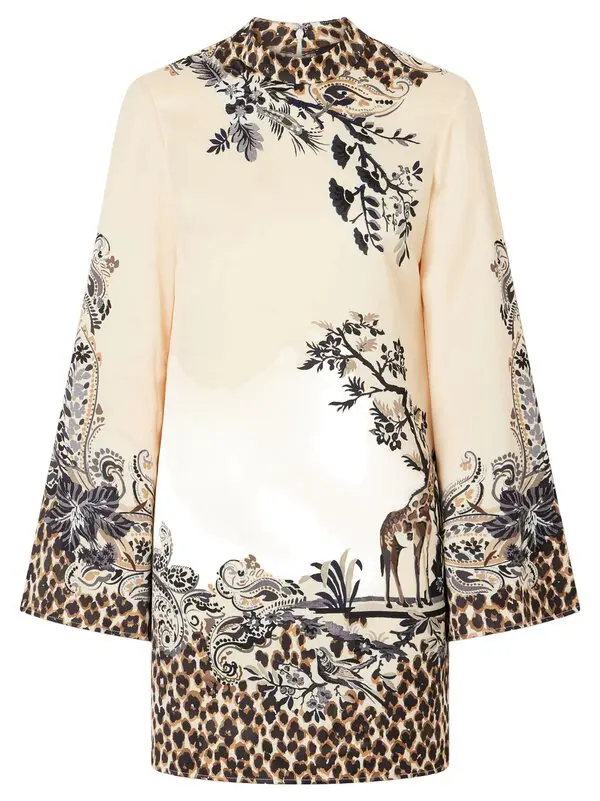 Etro Printed Satin Mini Dress - Beige