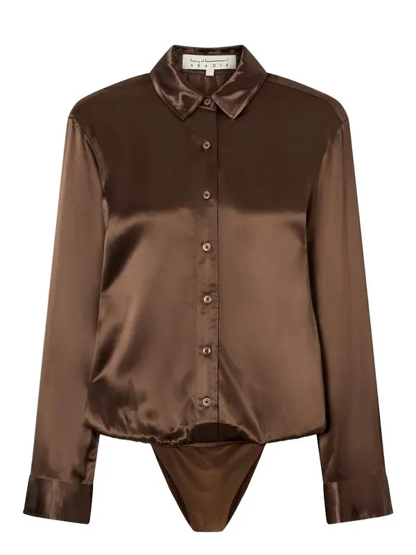 ABADIA Satin Bodysuit - Brown