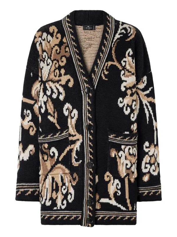 Etro Jacquard Knit Wool Cardigan - Black