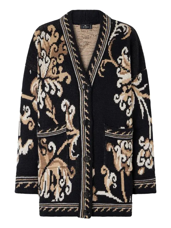 Etro Jacquard Knit Wool Cardigan - Black