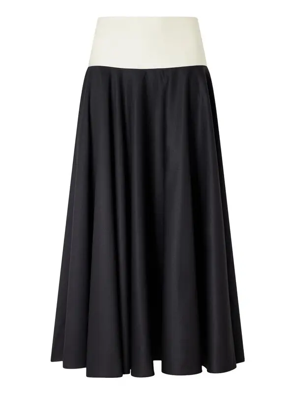 ABADIA Abida Pleated Cotton-poplin Midi Skirt - Black