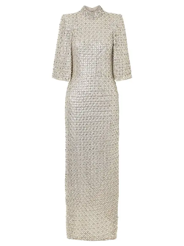 Jenny Packham Sedona Crystal-embellished Sequined Tulle Gown - Silver