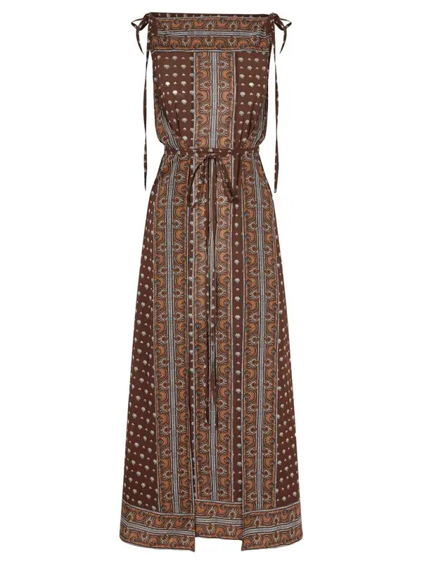 DÔEN Amarante Belted Printed Organic Cotton-voile Midi Dress - Brown