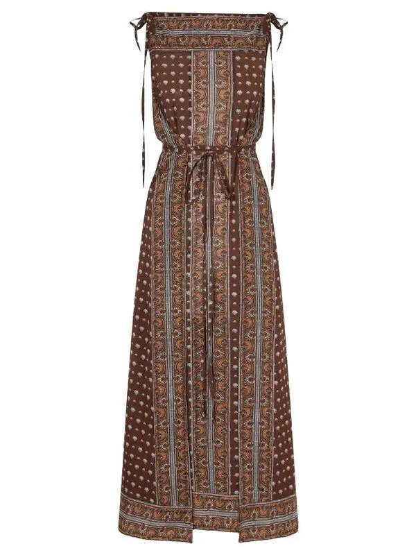 DÔEN Amarante Printed Organic Cotton-voile Belted Midi Dress - Brown
