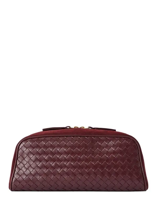 Bottega Veneta Small Intrecciato Leather And Suede Pouch - Brown