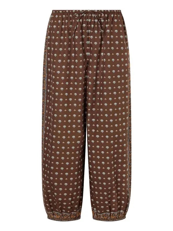 DÔEN Yarrow Printed Cotton Tapered Pants - Brown