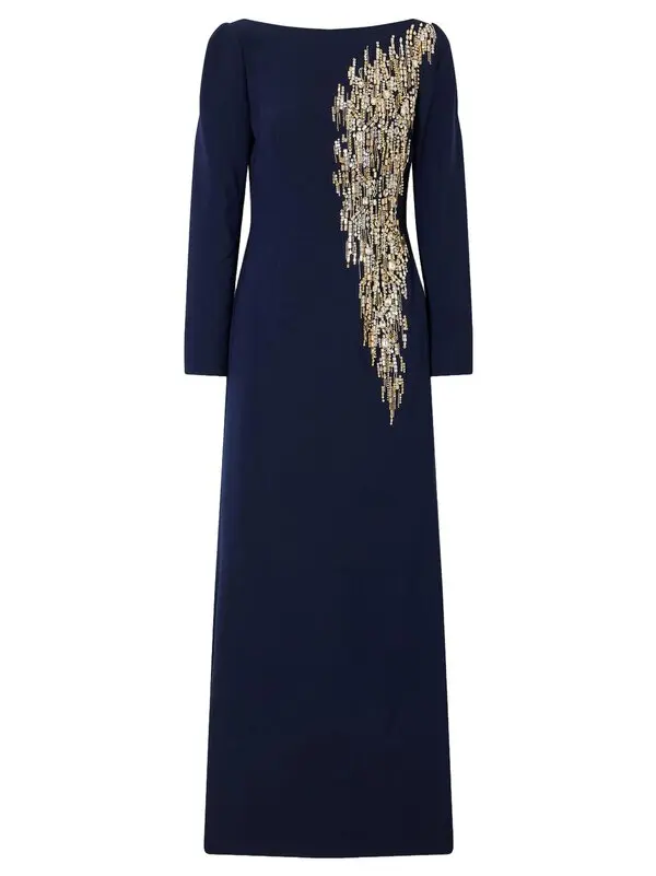 Jenny Packham Avana Embellished Crepe Gown - Blue