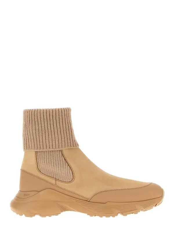 TOD'S Suede Ankle Boots With Fabric Inserts - Light Brown