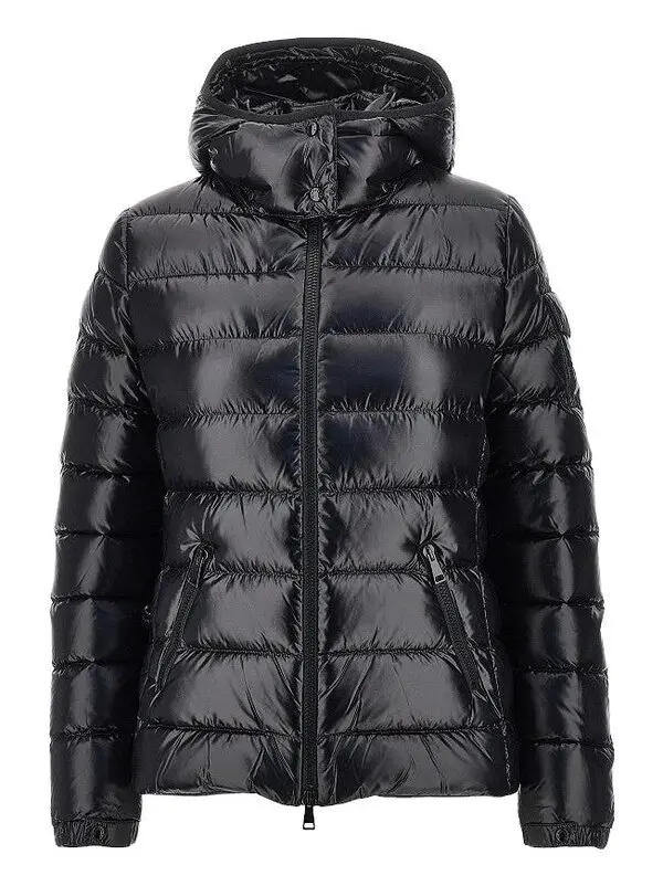 Moncler Padded Nylon Down Jacket With Logo Patch - Black