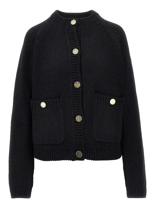 TOTEME Organic Cotton Knitting Cardigan With Hammered Metal Buttons - Black